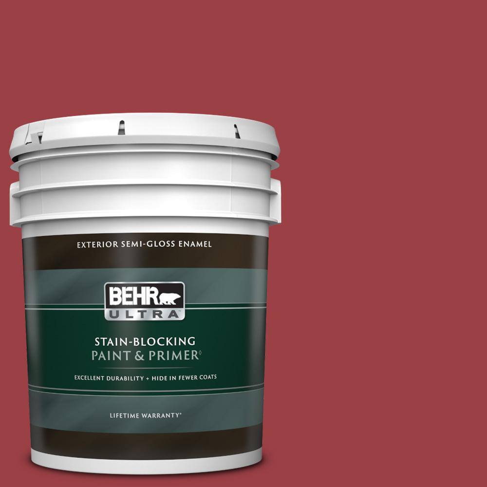 BEHR ULTRA 5 gal. #QE-06 Reddest Red Semi-Gloss Enamel Exterior Paint ...