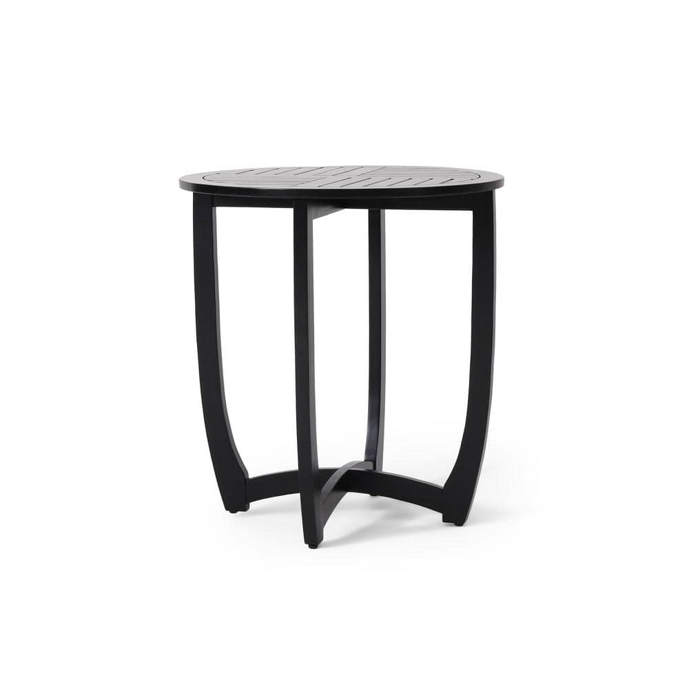 COOLSHARK Black Small Outdoor Side Table Round Solid Acacia Wood ...