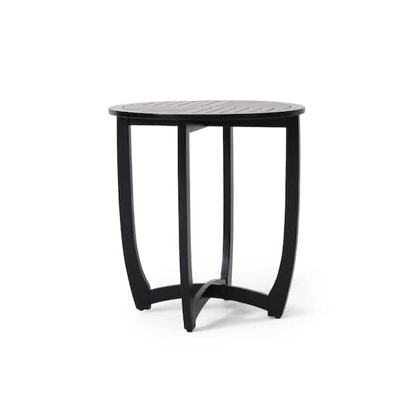 COOLSHARK Black Small Outdoor Side Table Round Solid Acacia Wood ...