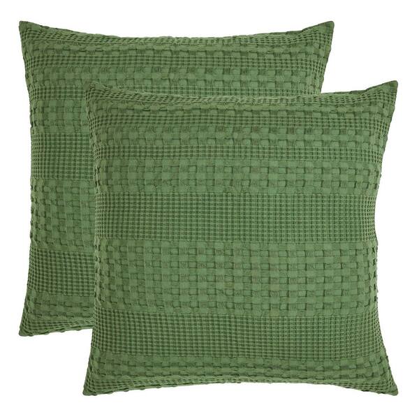 VHC Brands Waffle Weave Olive Green Cotton Euro Sham (Set of 2) 85133 ...