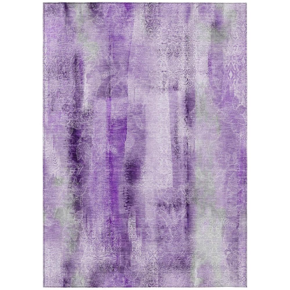 HomeRoots Purple 10 ft. x 14 ft. Woven Border Polyester Rectangle ...