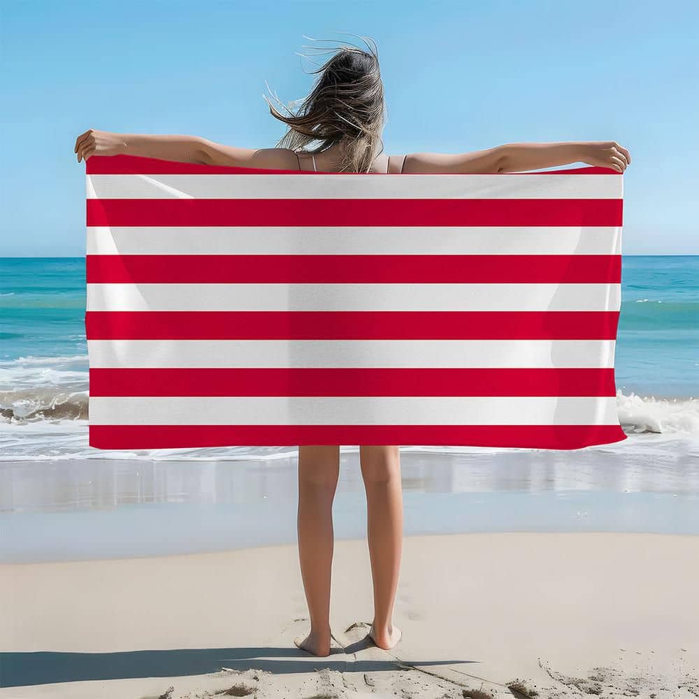JML Red Microfiber Cabana Stripe Beach Towel 30 in. x 60 in. BT02-3060 ...