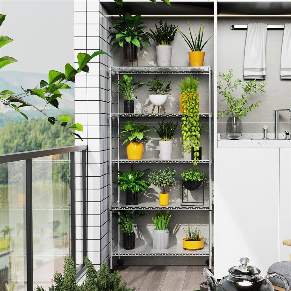 GQB 5-Tier Heavy Duty Garage Storage Racks in Chrome with Wheels, Metal ...