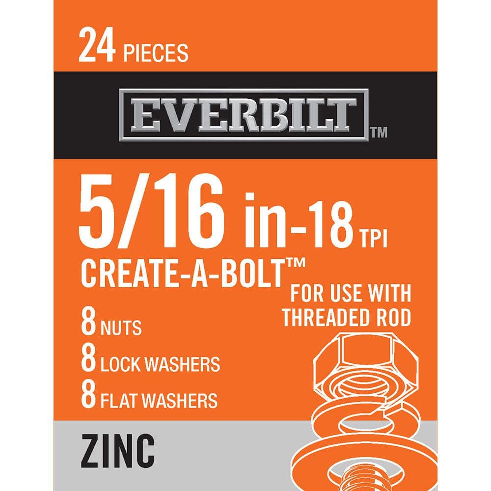 Everbilt 5/16 in. Zinc-Plated Nut, Washer and Lock Washer (24-Piece per Pack) 803532 - The Home ...