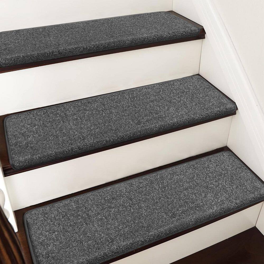 PURE ERA Bullnose Dark Gray 9.5 in. x 30 in. x 1.2 in.Polypropylene Stair Tread Cover Carpet ...