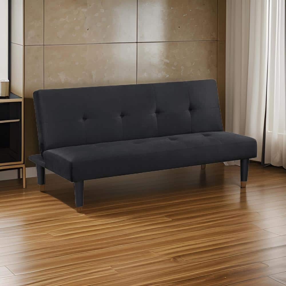 Benjara Fordy 65.25 in. Black Fabric Twin Size Futon Convertible ...