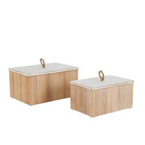 Litton Lane Rectangle Brown Wooden Box with Whitewashed Wood Lids (Set ...