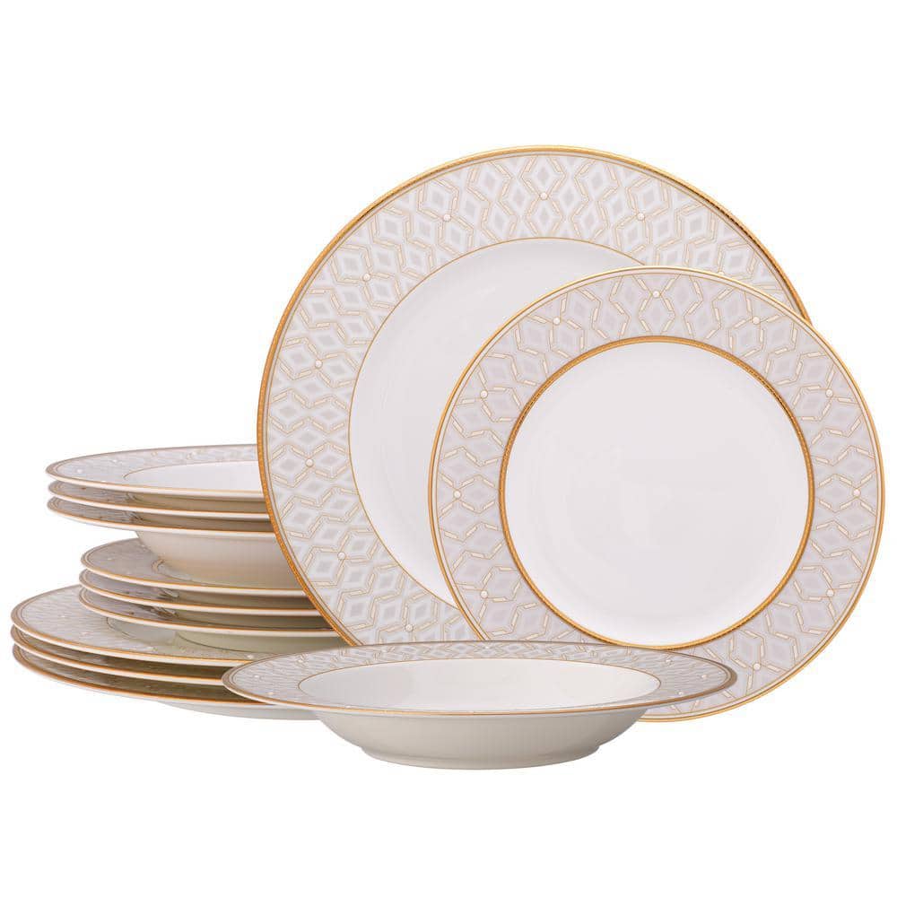 Noritake Noble Pearl White Bone China 12-Piece Dinnerware Set, Service ...