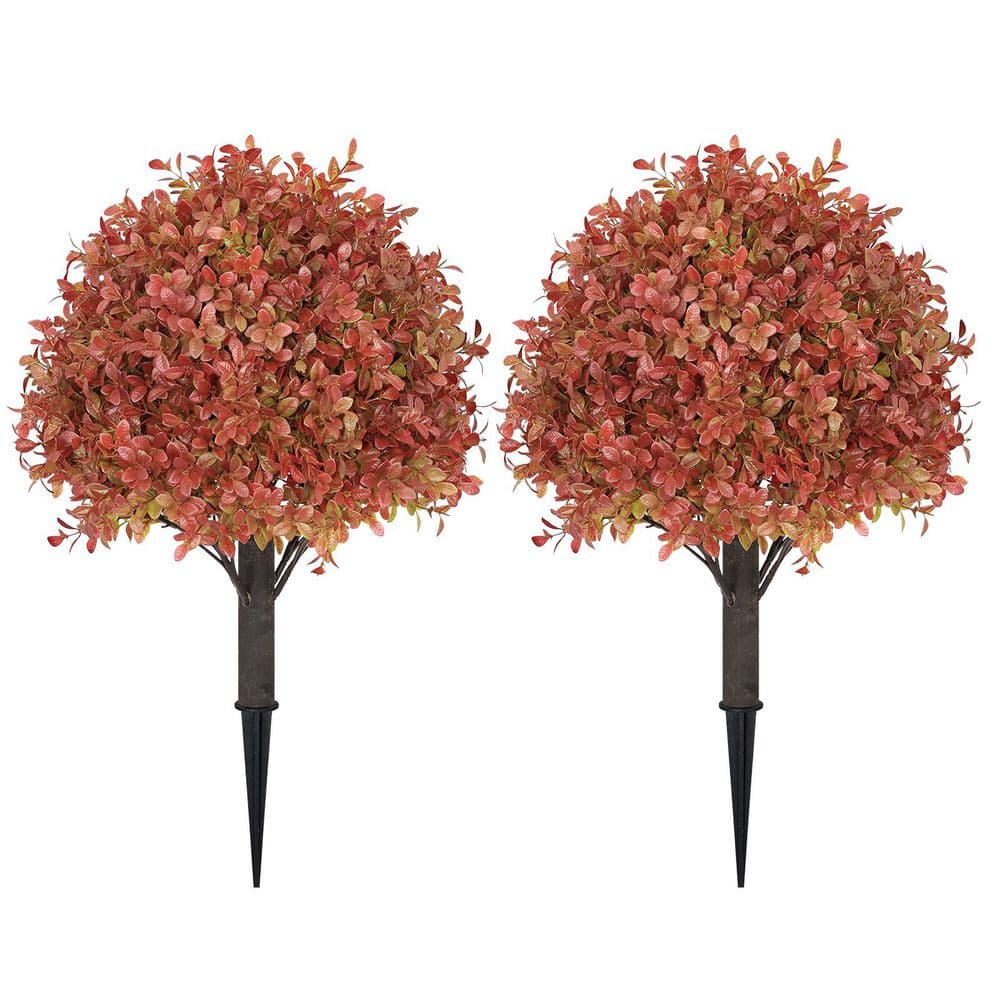 poetree 2-Pack 2 ft. Artificial Boxwood Topiary Ball Tree with Ground ...