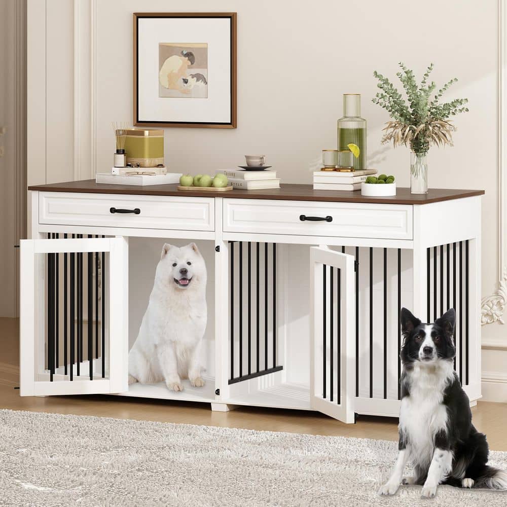 FUFU&GAGA 64.6 in. Large Dog House Furniture, Indoor Wooden Dog Crate ...