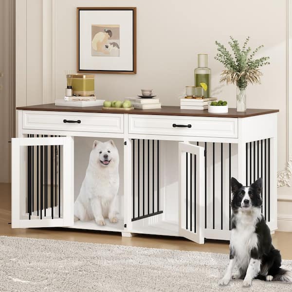 FUFU&GAGA 72 in. Furniture Style Dog Crate, Large Wooden Dog Kennel Drawers and Divider, Heavy ...