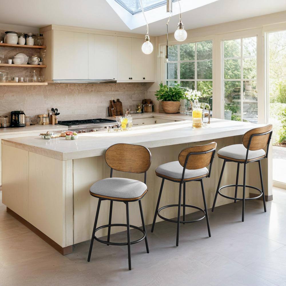 SPRUCE & SPRING Aloysius 27 in. Light Grey High Back Bar Stools Metal ...