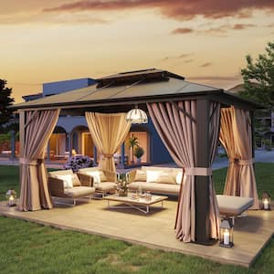 Sizzim 12 ft. W x 10 ft. D Black Aluminum Double Roof Hardtop Gazebo ...