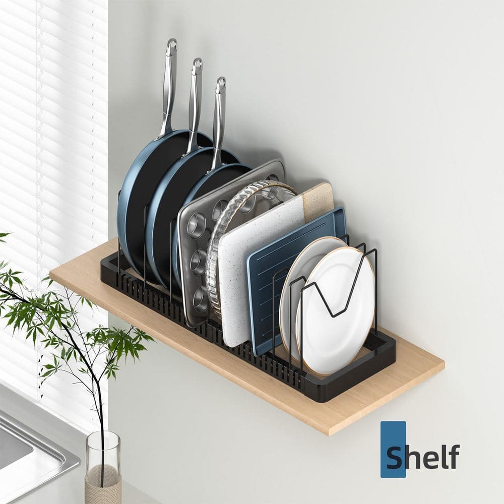 Anqtovp Black Expandable Pot Lid Organizer Rack with 10 Adjustable ...
