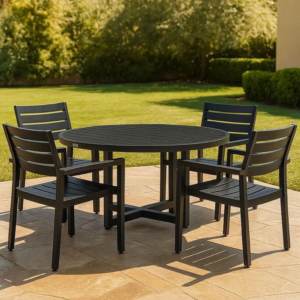 Benjara Enya Black Round Aluminum Outdoor Coffee Table without ...