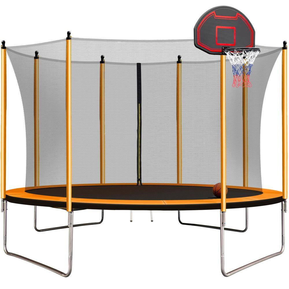 ITOPFOX 10 ft. Trampoline with Basketball Hoop Inflator and Ladder ...