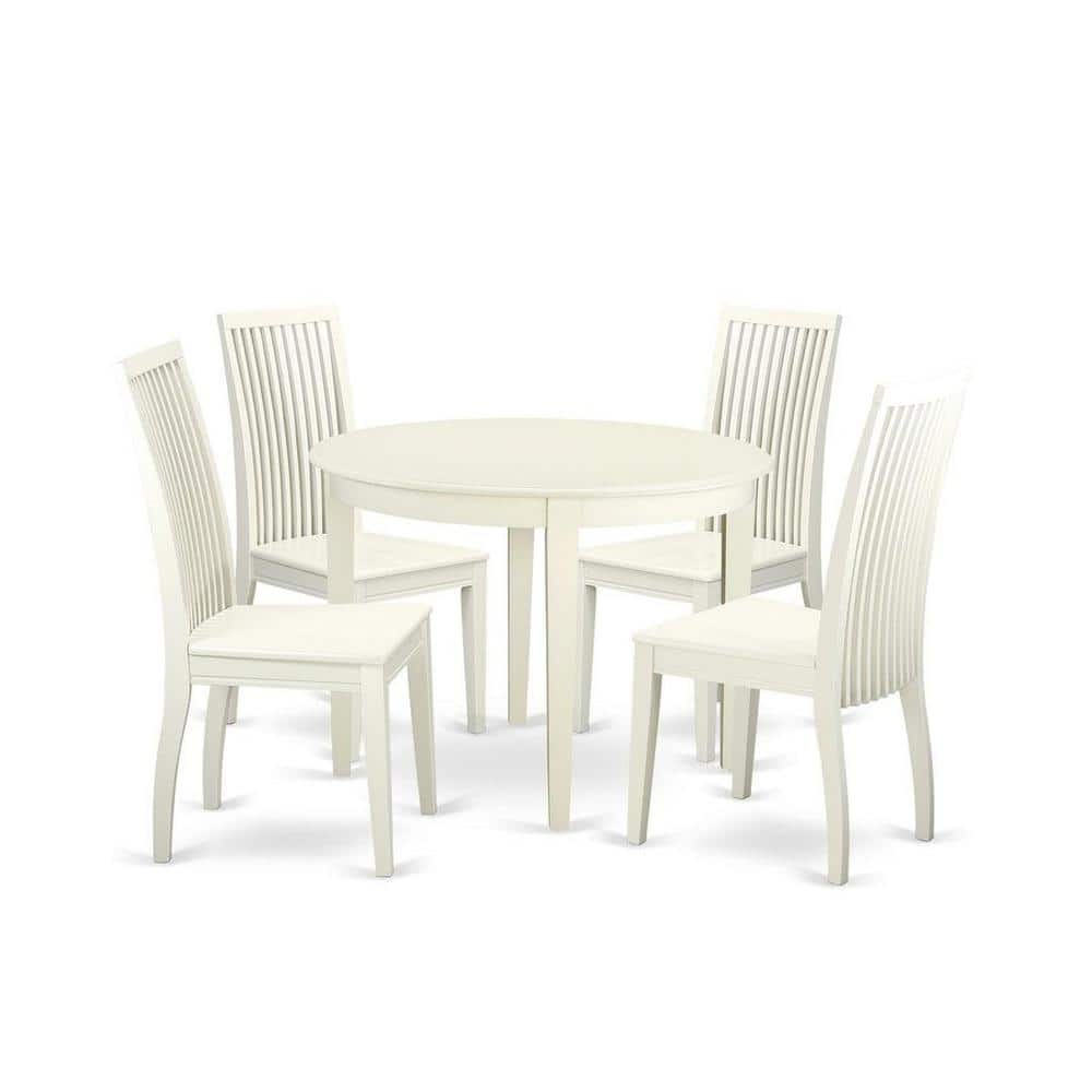 East West Furniture 5-Piece Linen White Finish Solid Wood Top Dining ...