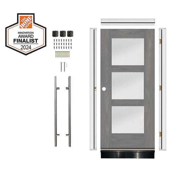 Krosswood Doors RTA Kit Faux Pivot 36 x 79 in. 3-Lite Right-Hand ...