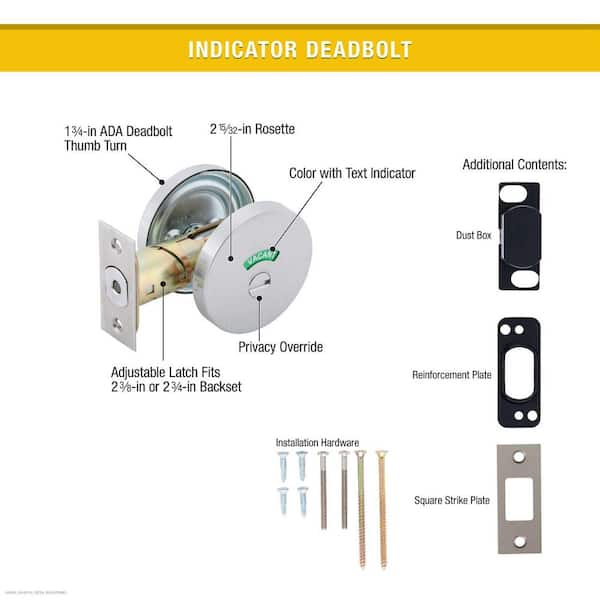 Universal Hardware Occupancy Indicator Deadbolt, non-handed, adjustable ...