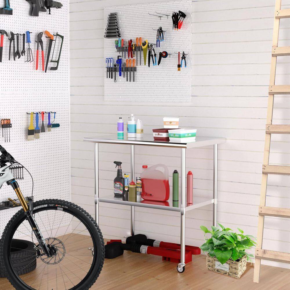 Tileon Stainless Steel Table, Metal Work Table Adjustable Undershelves ...