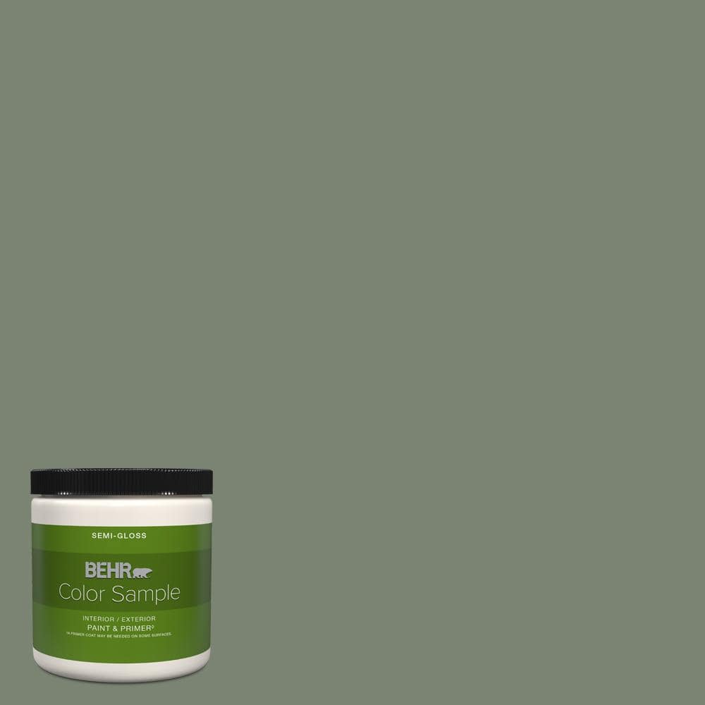 BEHR PREMIUM PLUS 8 oz. #ICC-77 Sage Green Semi-Gloss Interior/Exterior ...