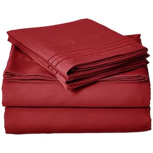 Elegant Comfort 3-Piece Red Solid Microfiber Twin XL Sheet Set V01-TW ...