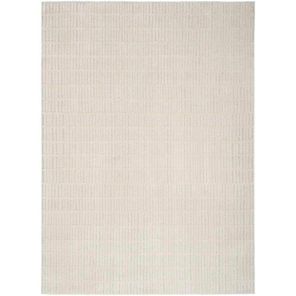 Nourison Cozy Modern Ivory Grey 7 ft. x 9 ft. Linear Contemporary Area ...