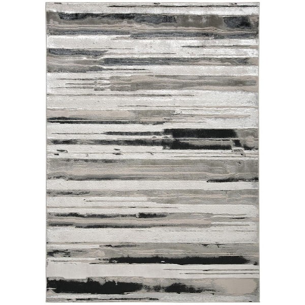 HomeRoots 9 ft. x 12 ft. Black and Silver Abstract Area Rug 2000511522 - The Home Depot