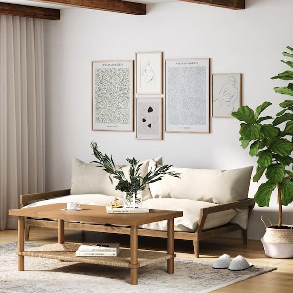 Nathan James Beacon 46 in. Light Brown Seagrass Rectangle MDF Wood Veneer Coffee Table with Solid Wood Legs 36901