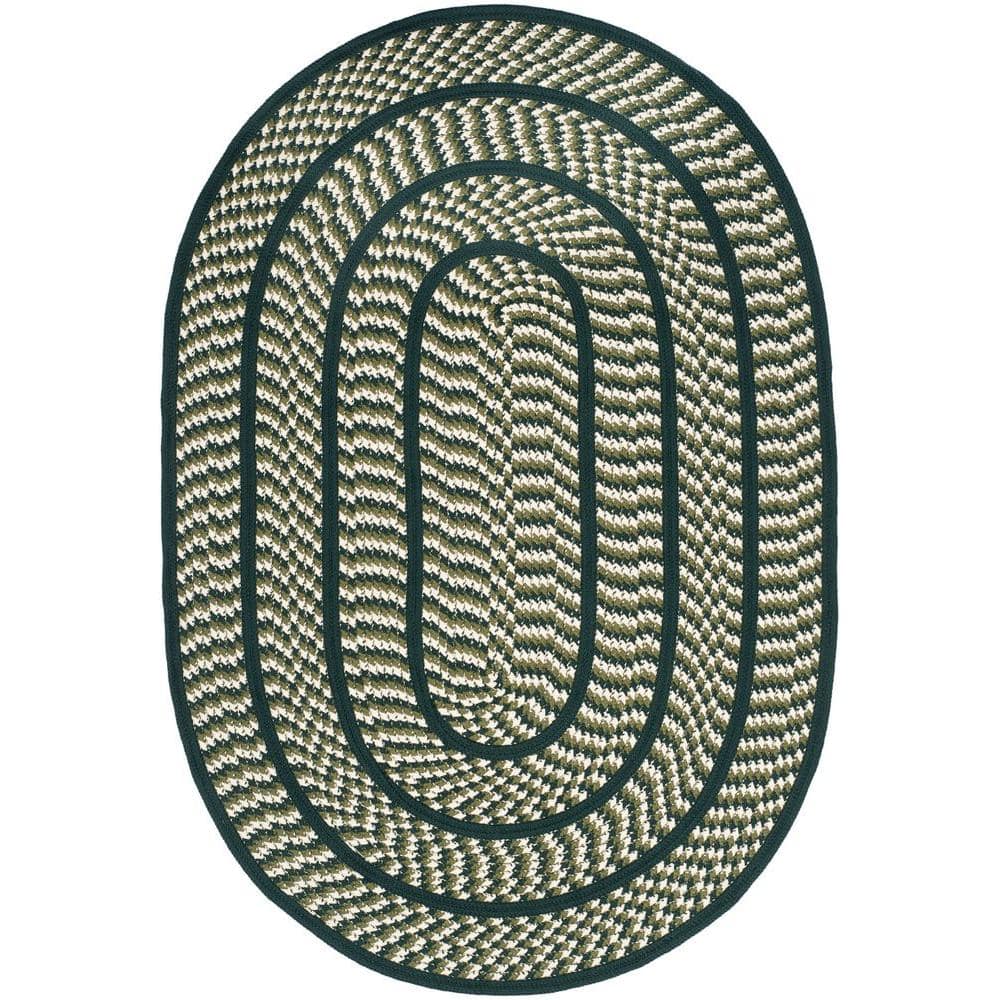 SAFAVIEH Braided Ivory/Dark Green 4 ft. x 6 ft. Oval Border Area Rug ...
