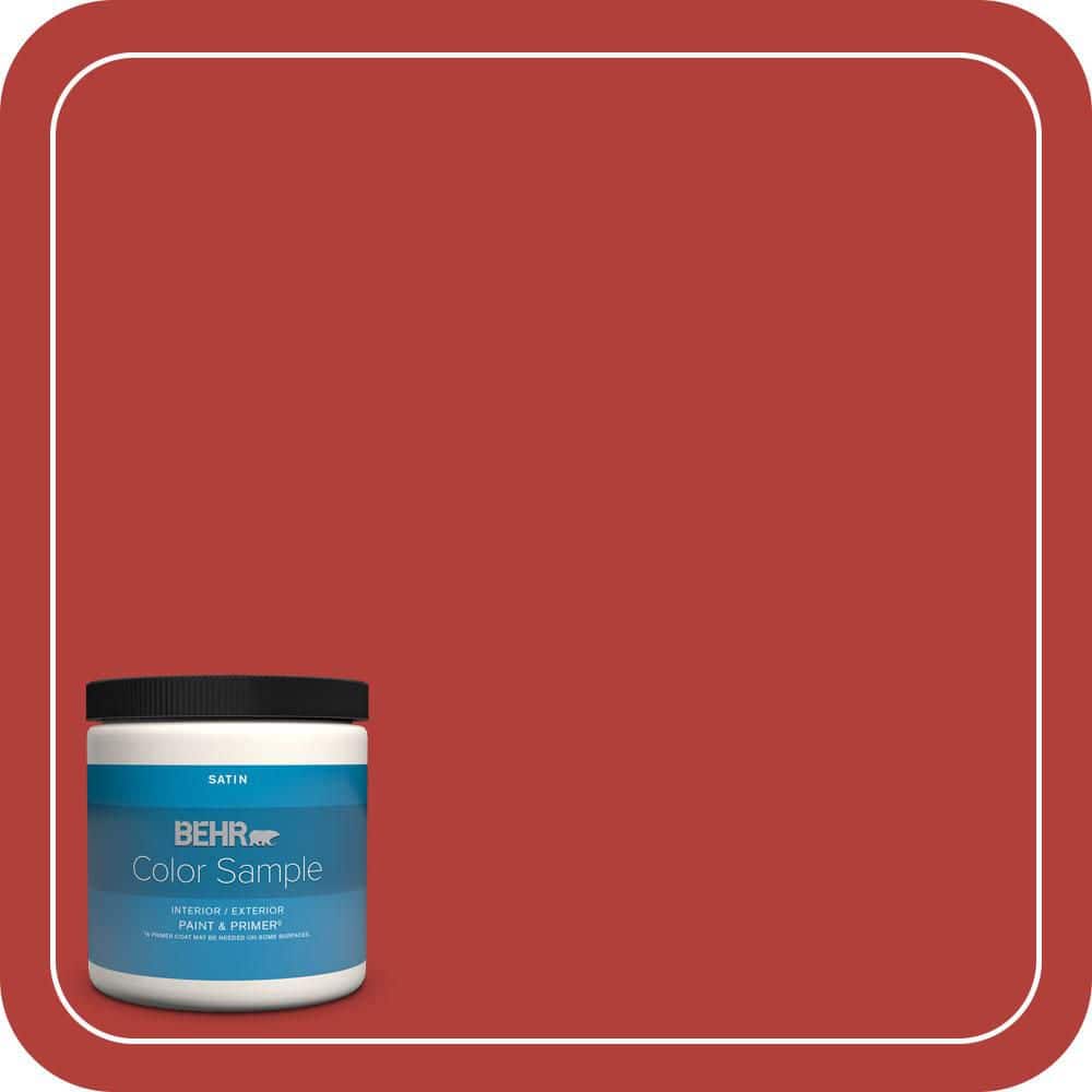 BEHR PREMIUM PLUS 8 oz. #170B-7 Red Tomato Satin Enamel Interior ...
