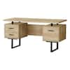 60 in. L Natural Wood-Look Black Computer Desk 3-Storage Drawers ...
