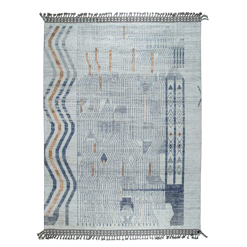EORC Ivory Hand-Knotted Wool Contemporary Marrakech Handspun Area Rug ...