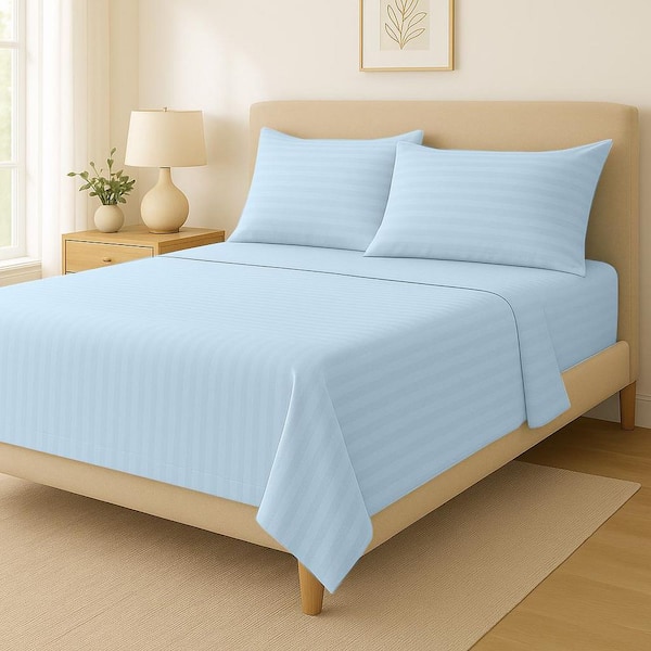 800 Thread Count 3 Piece Blue Striped 100% Cotton Twin Deep Pocket ...