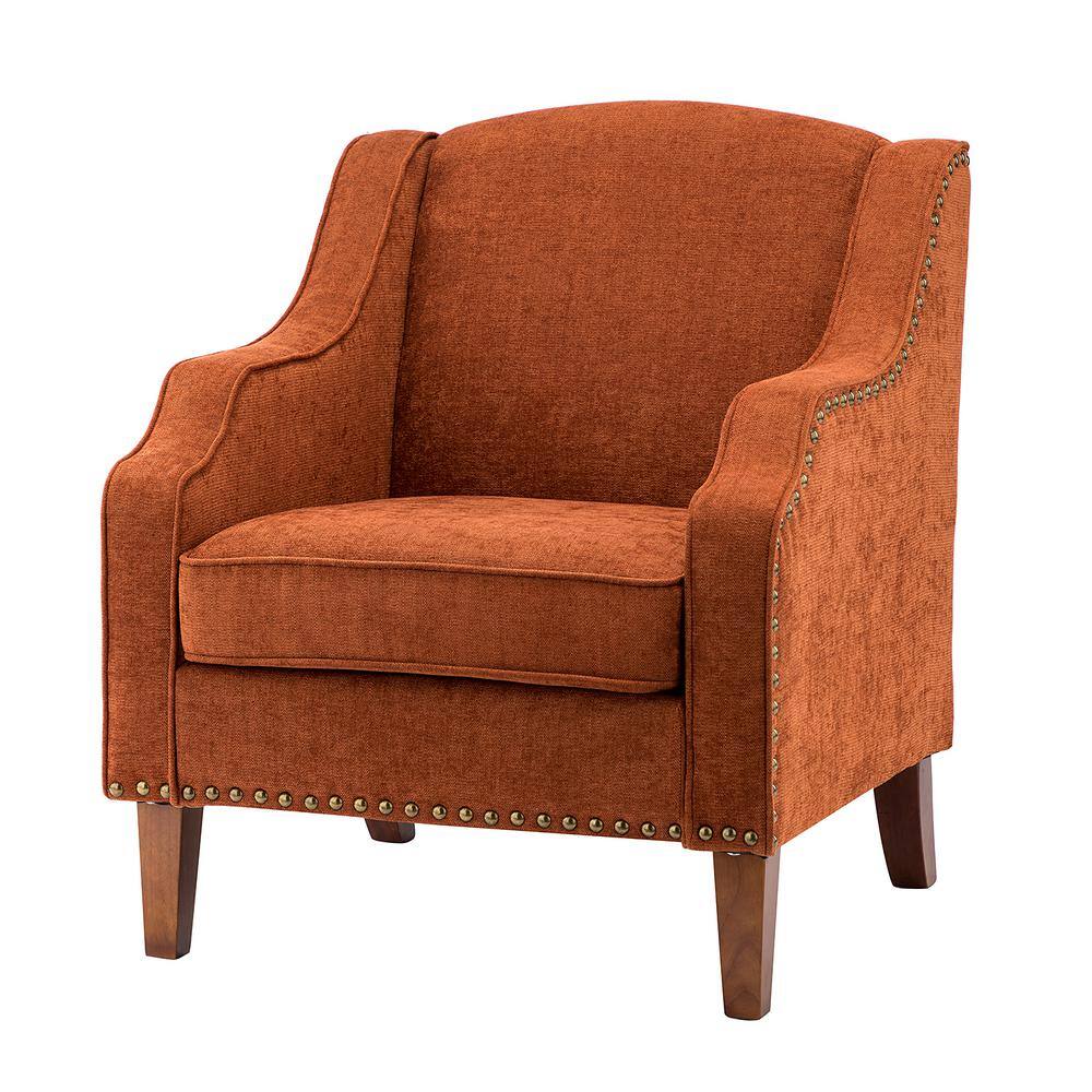 JAYDEN CREATION Mornychus Rust Streamlined Armchair with Nailhead Trim ...