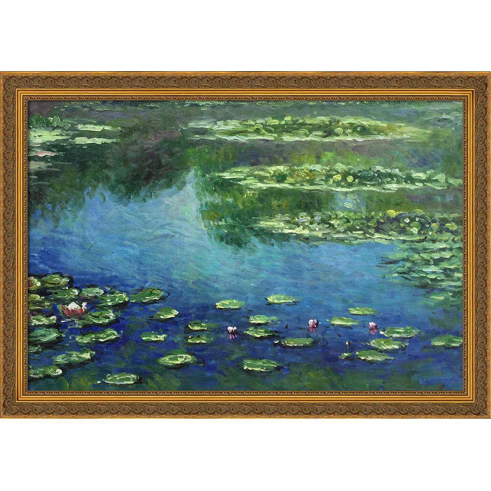 LA PASTICHE Water Lilies Hand-Painted Classic Gold Framed Artwork 28 in. x 40 in. MON2098-FR ...