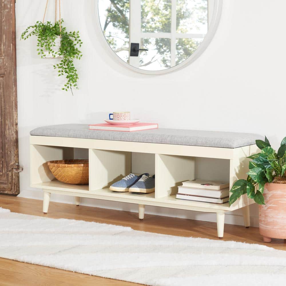 SAFAVIEH Cricket Grey Linen/Cream Entryway Bench With Cushion 47.64 in ...
