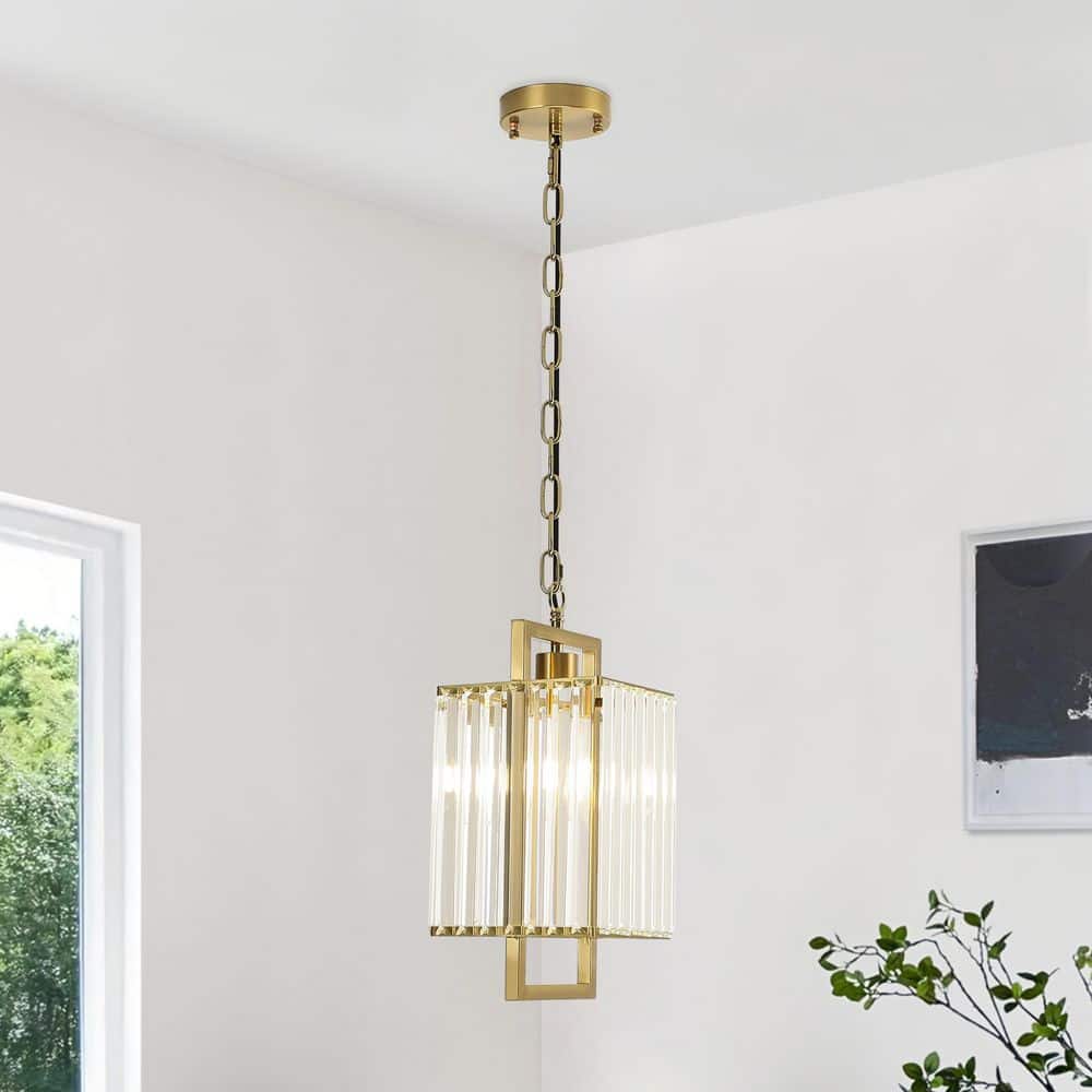 JUSHENG Brass Mini Crystal Pendant Light for Kitchen Island 1-Light ...