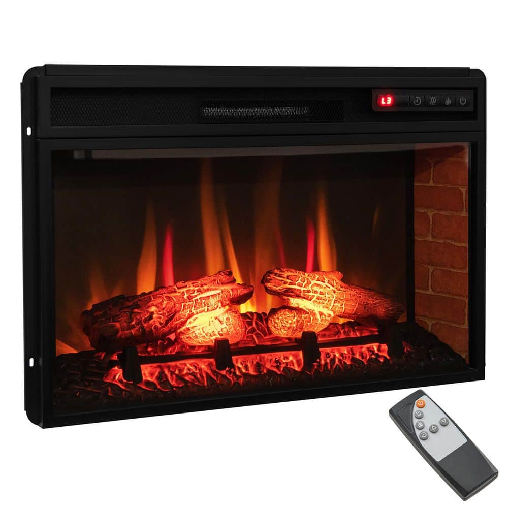 Gymax 26 in. Infrared Quartz Electric Fireplace Insert Log Flame Heater ...