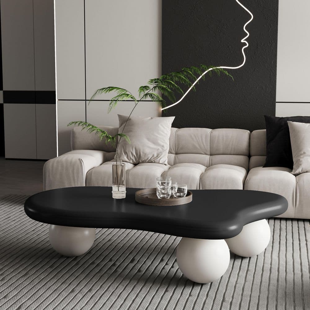 Noble House Kellan 47.2 in. Modern Black Specialty Shaped MDF Wood Top ...