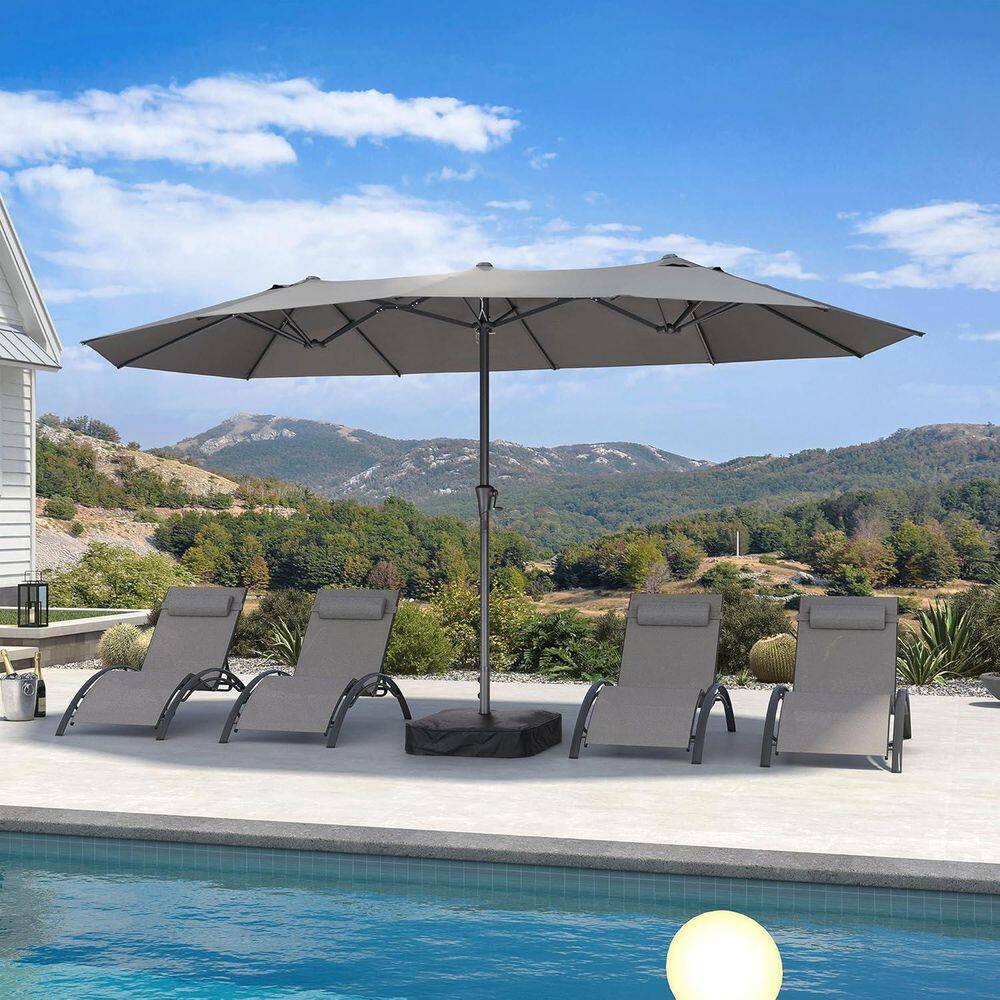 PURPLE LEAF 14 ft. Gray Aluminum Market Umbrella with Double-Sided ...