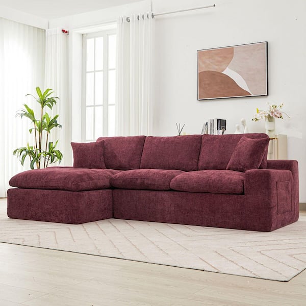 Noble House Vivianne 107.9 in Chenille Upholstered Modular Cloud Sectional Sofa in. Red, Double ...