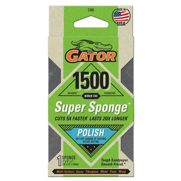 Gator Super Sponge 3 in. x 5 in. x 1 in. Mirror Fine 1500 Grit Sanding ...