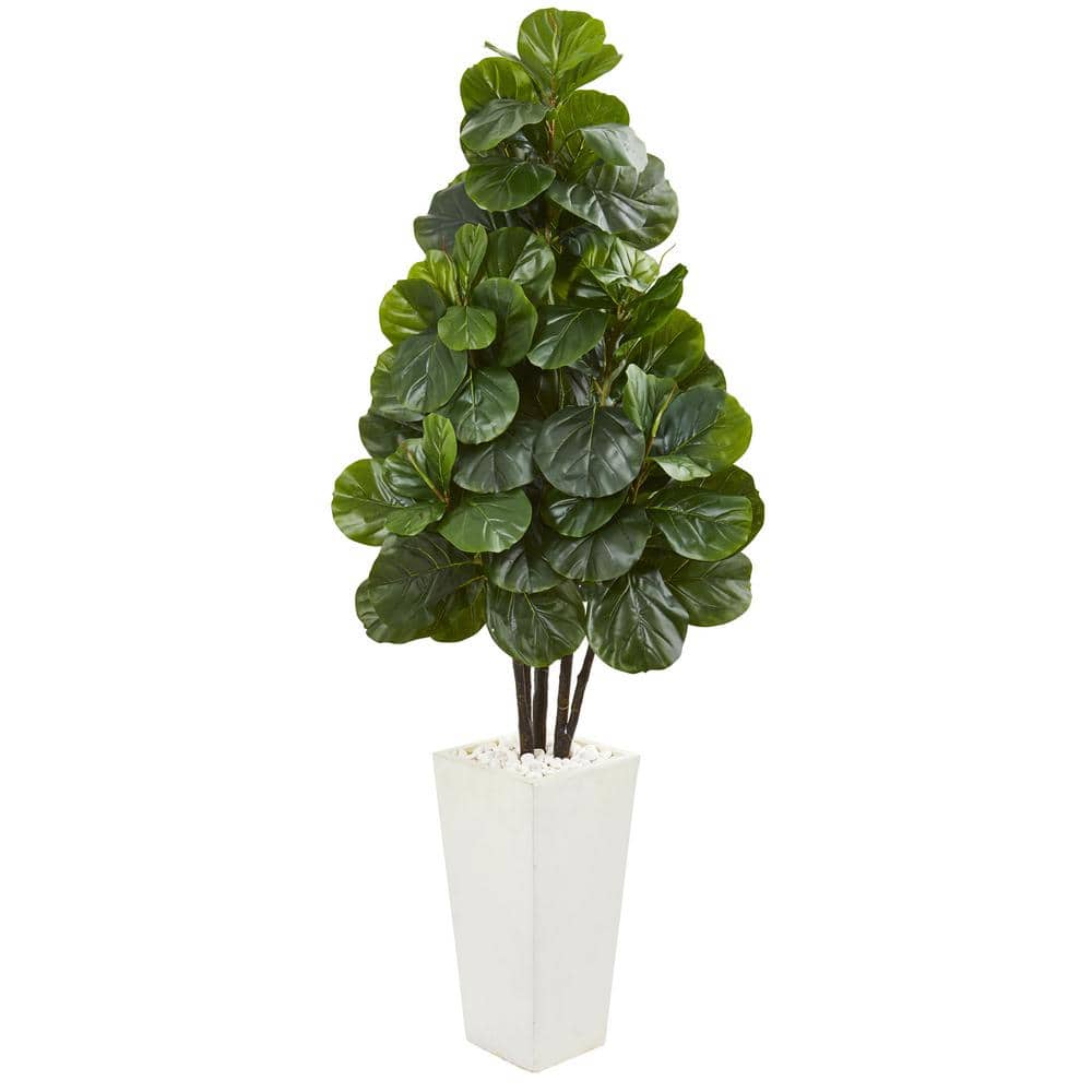 Nearly Natural Indoor 68 in. Fiddle Leaf Fig Artificial Tree in White ...