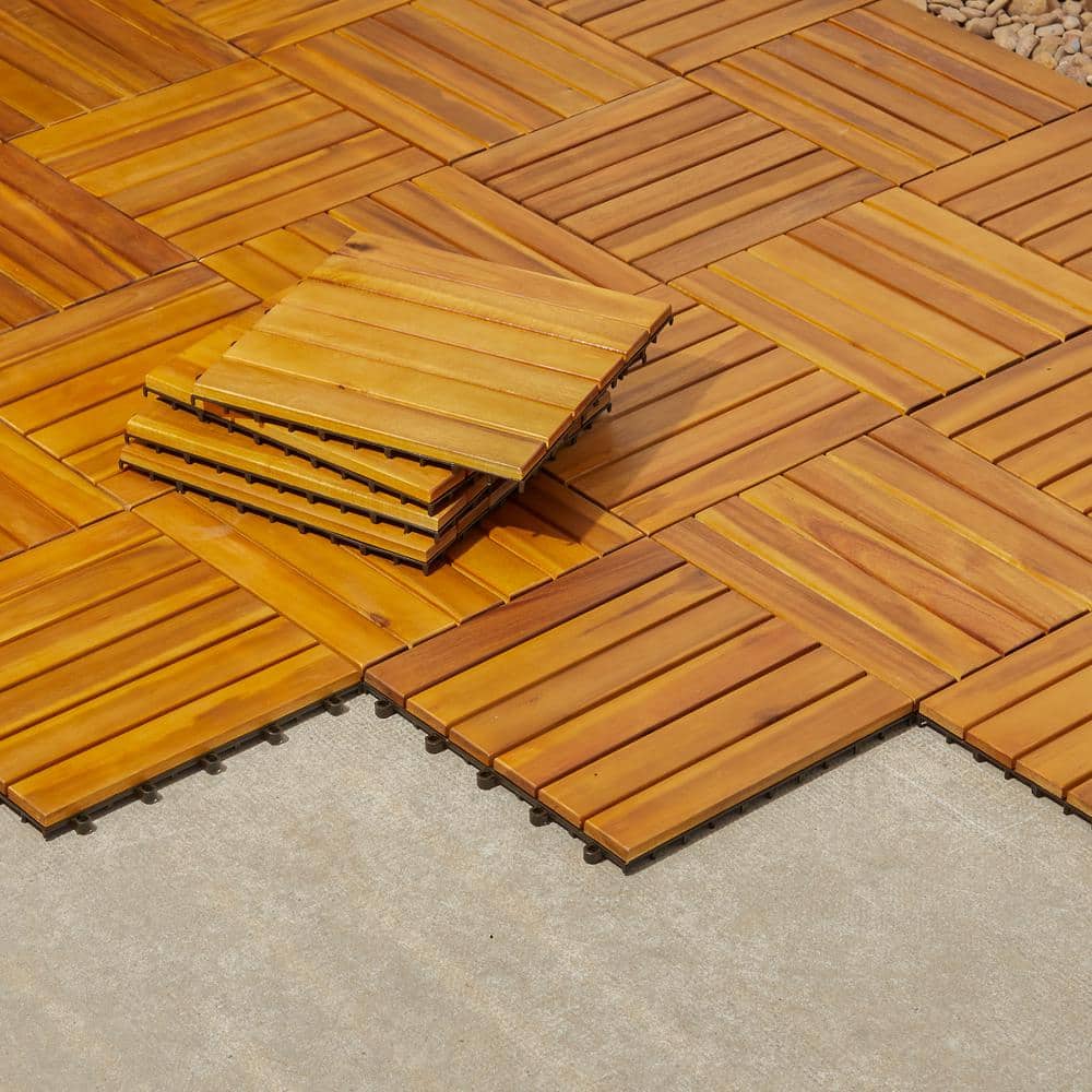 WELLFOR 1 ft. x 1 ft. Acacia Wood Deck Tile in Natural Wood (10-Piece ...