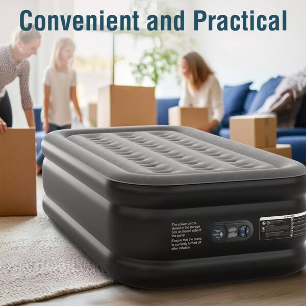 Angel Sar 18 in. Twin Air Mattress with Built in Pump Self Inflating Air Mattress for Indoor and Outdoor Black and Gray QT86CS14 The Home Depot
