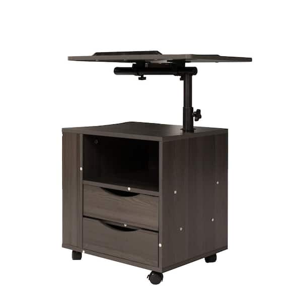 Modern 2-Drawer Black Oak Nightstand with Swivel Top 19.69 in. W x 15. ...