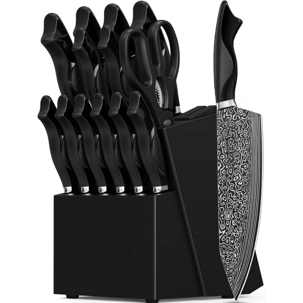 Numhew 15-Piece High Carbon Stainless Steel German-Style Kitchen Knife ...