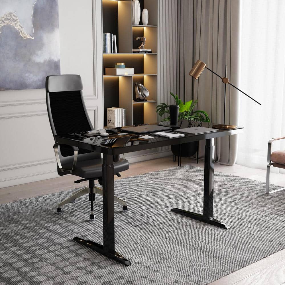 TECHNI MOBILI 47 in. Rectangular Glass Black Electric Standing Desk, 1 ...
