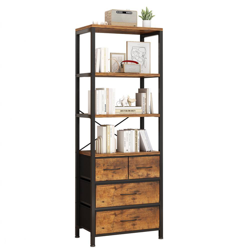 Winado 68.5 in. Tall Brown Wood 6-Shelf Etagere Bookcase with Fabric ...